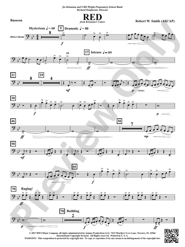 Red: Bassoon: Bassoon Part: Robert W. Smith - Digital Sheet Music Download