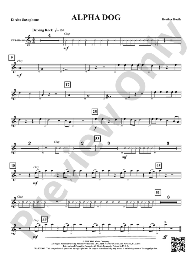Alpha Dog: E-flat Alto Saxophone: E-flat Alto Saxophone Part: Heather ...