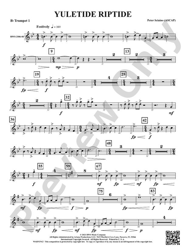 Yuletide Riptide: 1st B-flat Trumpet: 1st B-flat Trumpet Part: Peter Sciaino - Digital Sheet ...