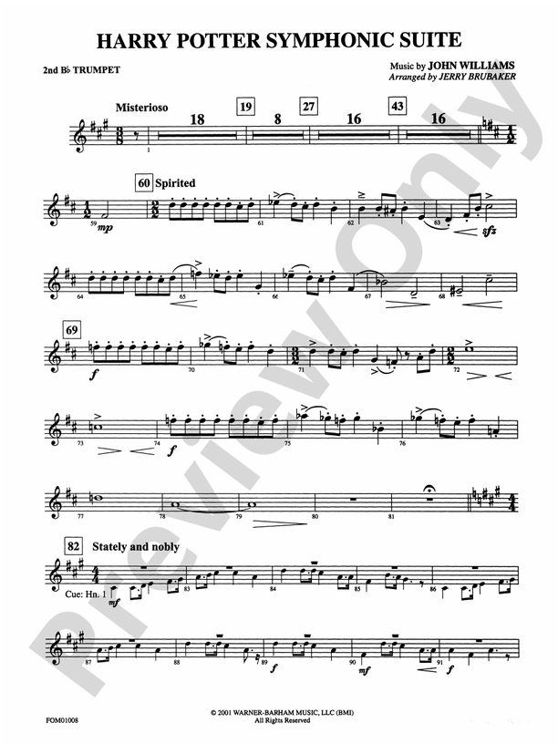 Harry Potter Symphonic Suite: 2nd B-flat Trumpet: 2nd B-flat Trumpet Part - Digital Sheet Music ...