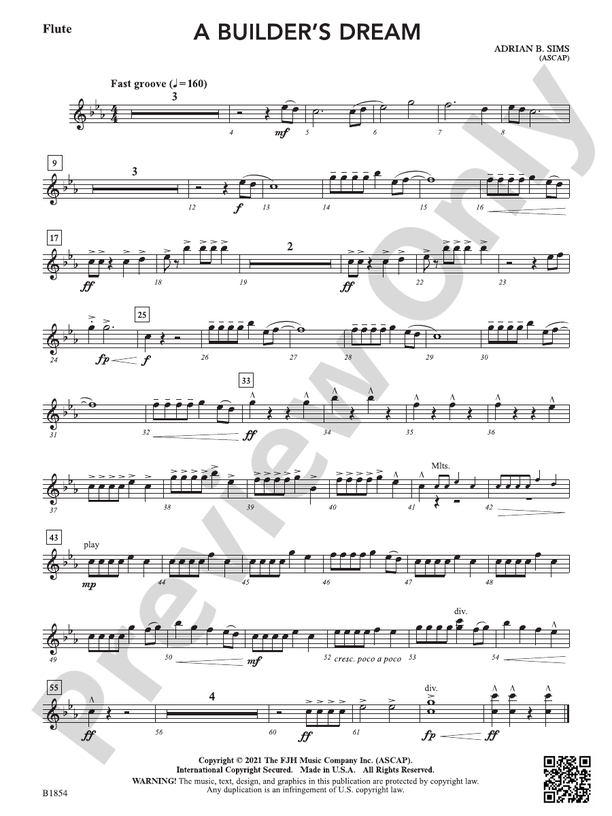 A Builder's Dream: Flute: Flute Part: Adrian B. Sims - Digital Sheet ...