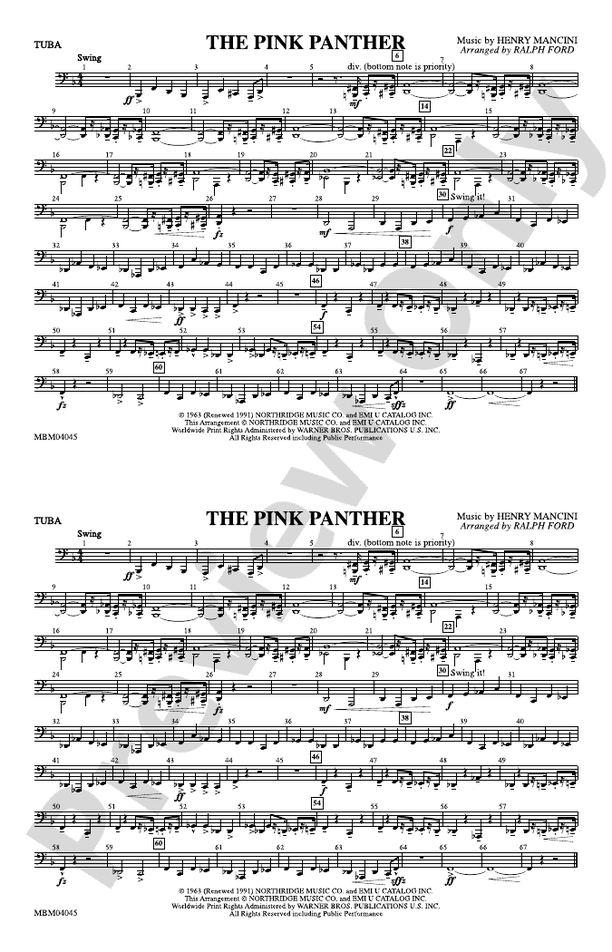 The Pink Panther: Tuba: Tuba Part - Digital Sheet Music Download