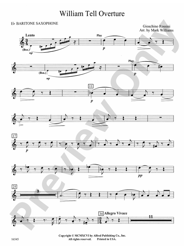 William Tell Overture: E-flat Baritone Saxophone: E-flat Baritone Saxophone Part - Digital Sheet ...