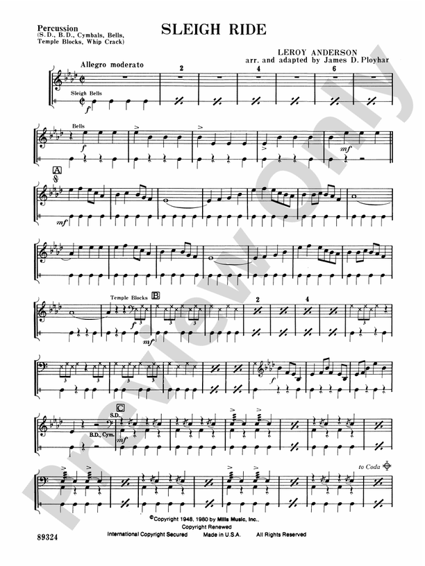 Sleigh Ride: 1st Percussion: 1st Percussion Part - Digital Sheet Music ...
