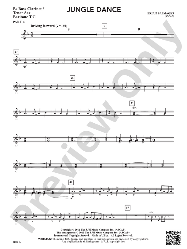 Jungle Dance: Part 4 - B-flat Bass Clarinet / Tenor Sax Baritone T.C.: Part 4 - B-flat Bass ...