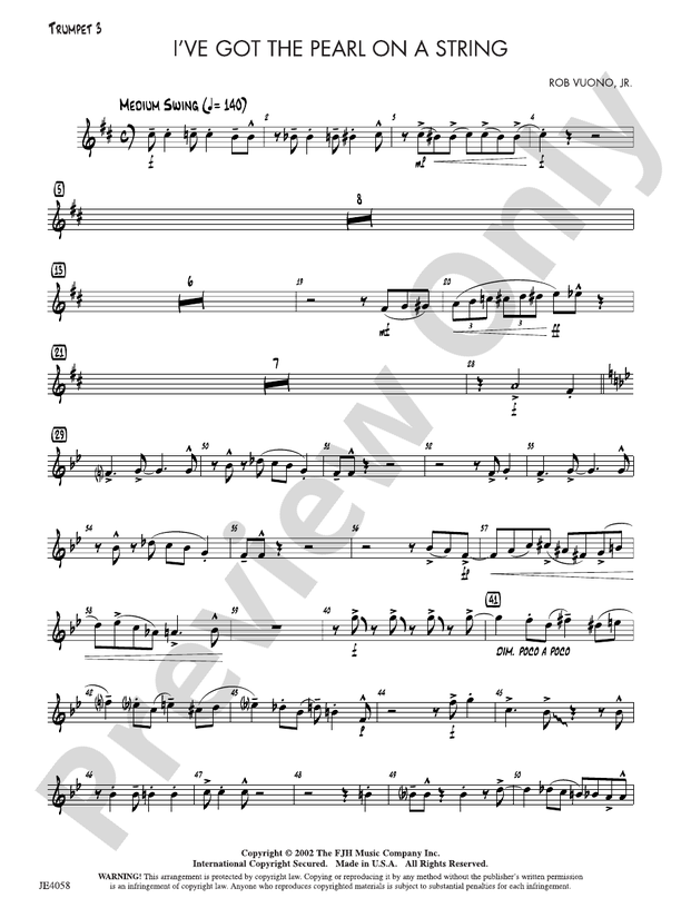 I've Got the Pearl on a String: Trumpet 3: Trumpet 3 Part: Rob Vuono Jr ...