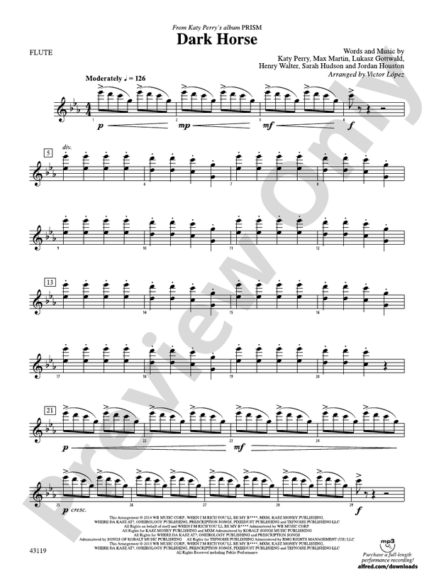 Dark Horse: Flute: Flute Part - Digital Sheet Music Download