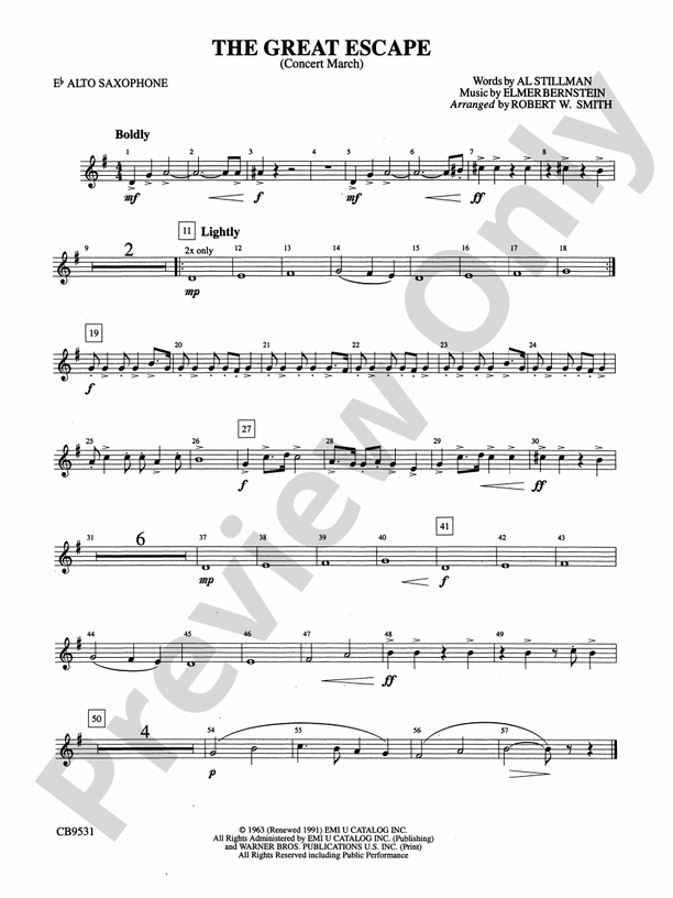 The Great Escape March: E-flat Alto Saxophone: E-flat Alto Saxophone ...