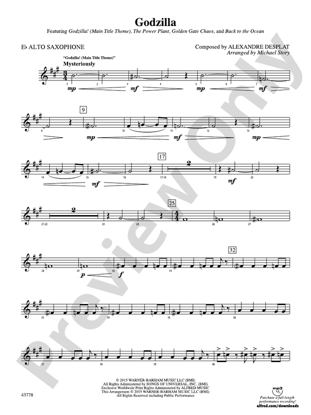 Godzilla: E-flat Alto Saxophone: E-flat Alto Saxophone Part - Digital ...