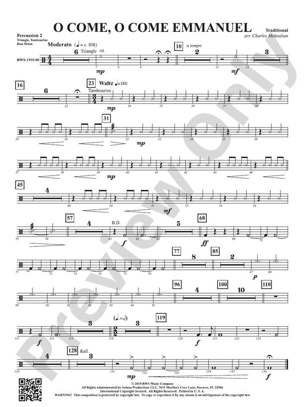 O Come, O Come Emmanuel: 2nd Percussion: 2nd Percussion Part - Digital Sheet Music Download