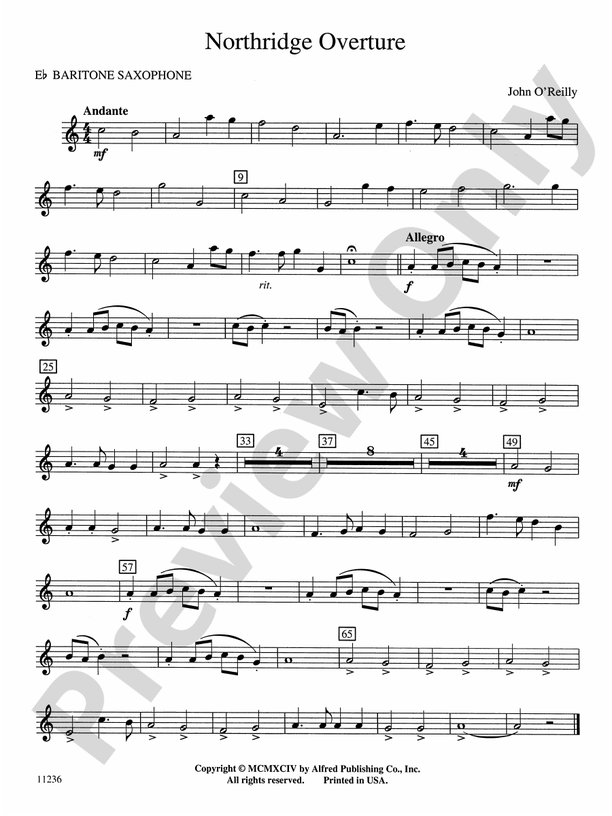 Northridge Overture: E-flat Baritone Saxophone: E-flat Baritone Saxophone Part - Digital Sheet ...