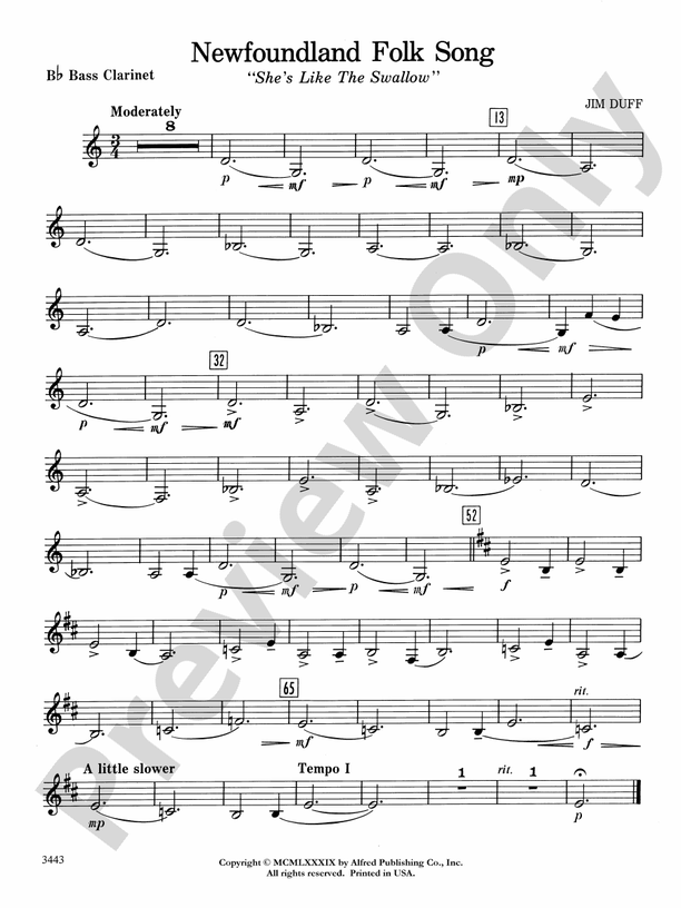 Newfoundland Folk Song: B-flat Bass Clarinet: B-flat Bass Clarinet Part ...