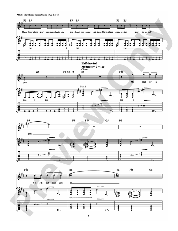 Hard Lines, Sunken Cheeks: Guitar TAB: Pantera - Digital Sheet Music ...