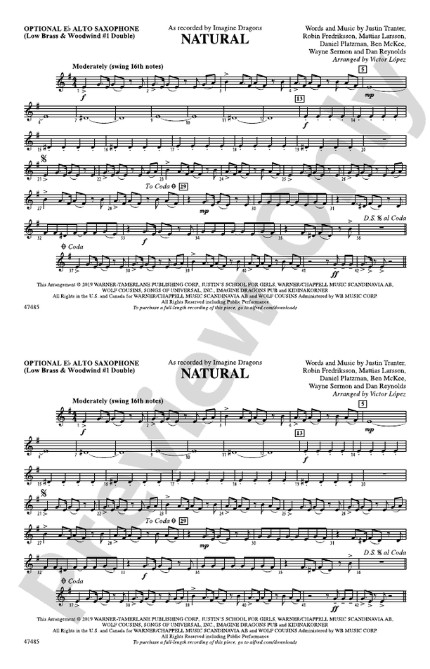 Natural: Optional Alto Sax: Optional Alto Sax Part - Digital Sheet ...