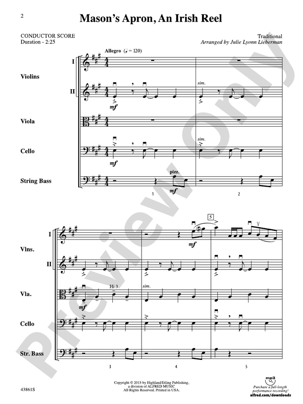 Mason's Apron, An Irish Reel: Score: String Orchestra Score - Digital ...