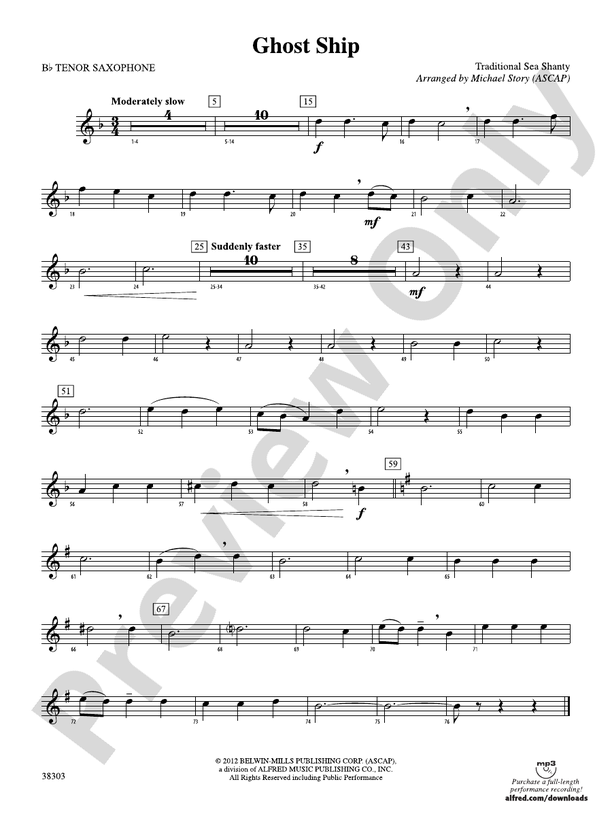 Ghost Ship: B-flat Tenor Saxophone: B-flat Tenor Saxophone Part - Digital Sheet Music Download