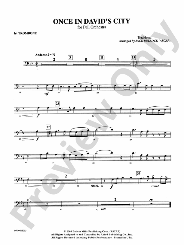 Once in David's City: 1st Trombone: 1st Trombone Part - Digital Sheet ...