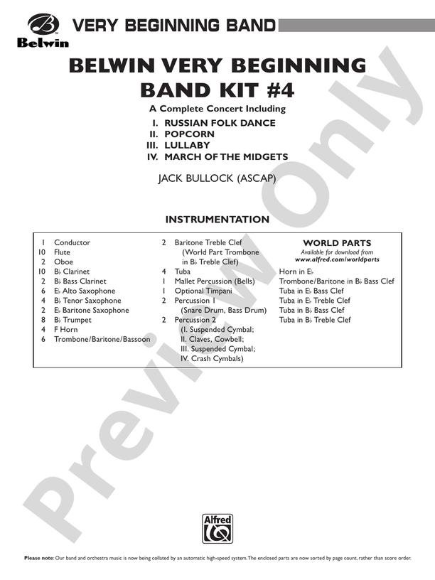 Belwin Very Beginning Band Kit #4: Concert Band Conductor Score & Parts ...