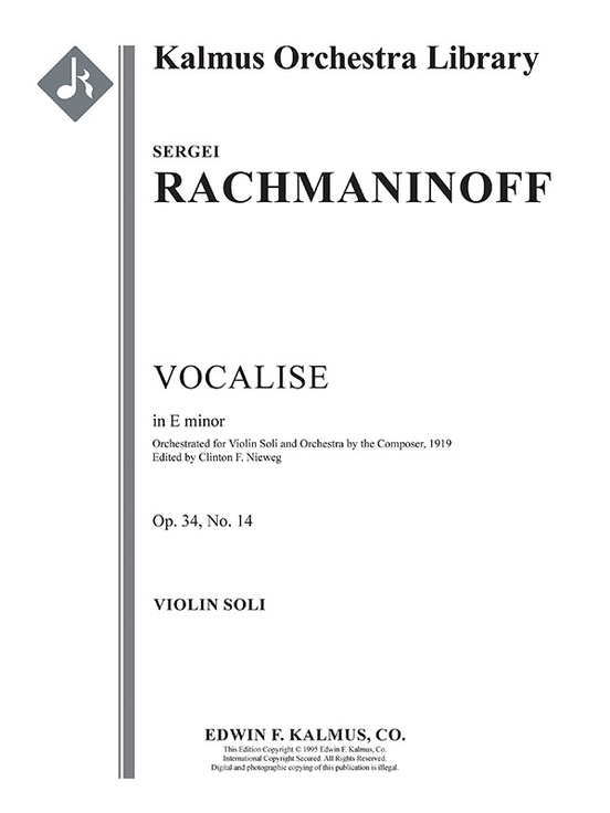 Vocalise, Op. 34, No. 14 in E minor [composer 1919's transcription ...