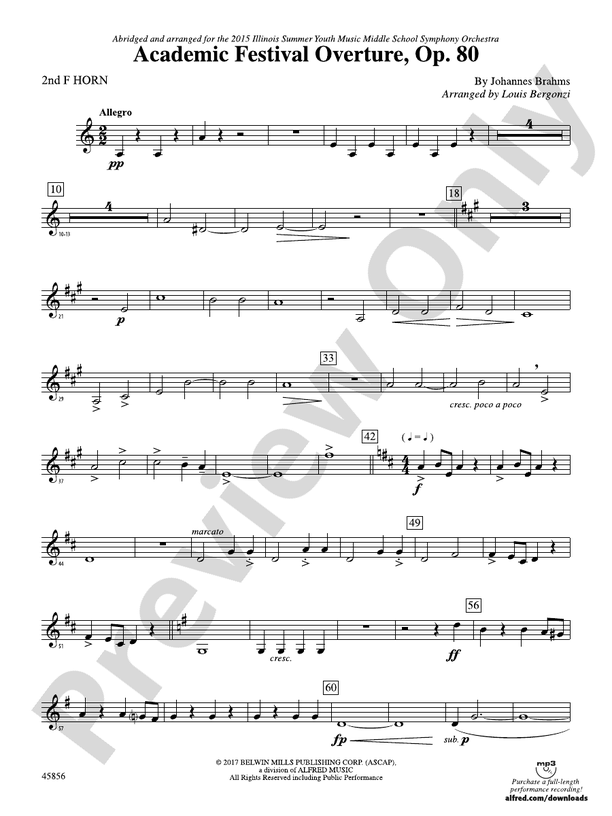 Academic Festival Overture, Op. 80: 2nd F Horn: 2nd F Horn Part ...