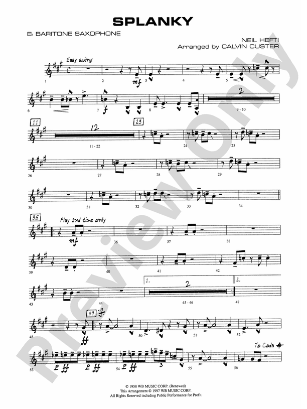 Splanky: E-flat Baritone Saxophone: E-flat Baritone Saxophone Part - Digital Sheet Music Download