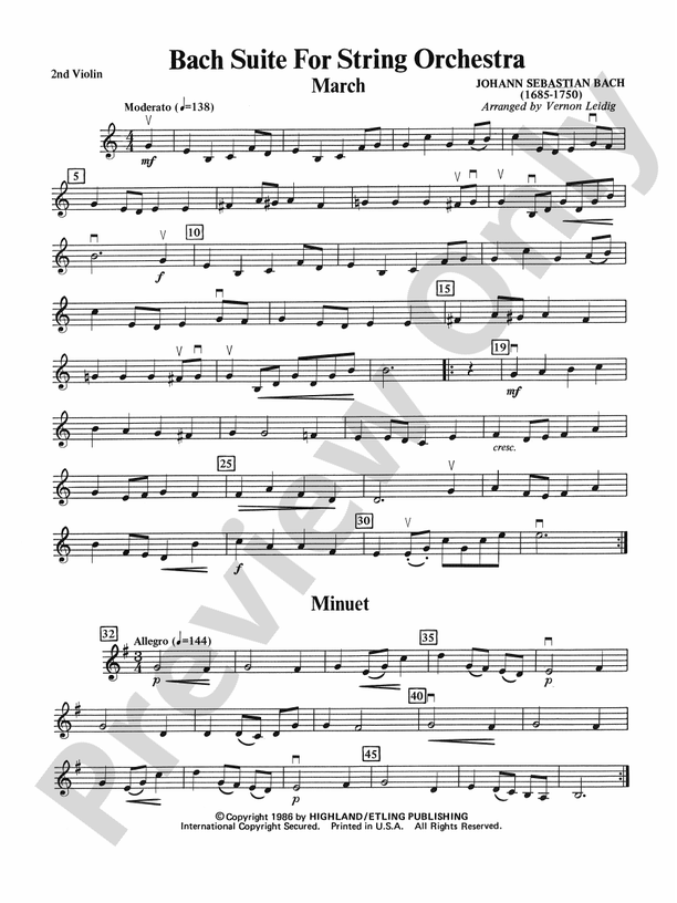 Bach Suite: 2nd Violin: 2nd Violin Part - Digital Sheet Music Download