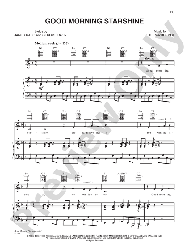 Good Morning Starshine (from "Hair"): Piano/Vocal/Chords: Galt ...