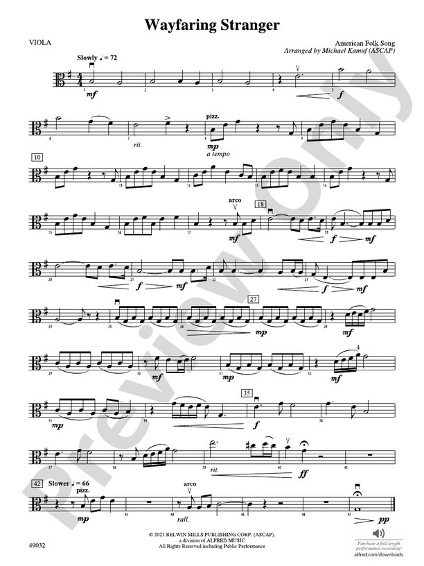Wayfaring Stranger Viola Viola Part Digital Sheet Music Download