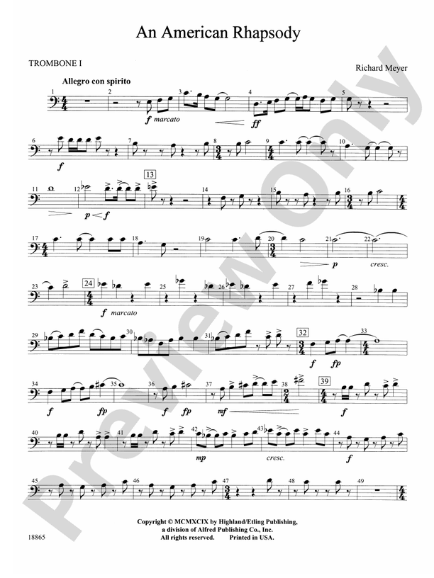 An American Rhapsody: 1st Trombone: 1st Trombone Part - Digital Sheet ...