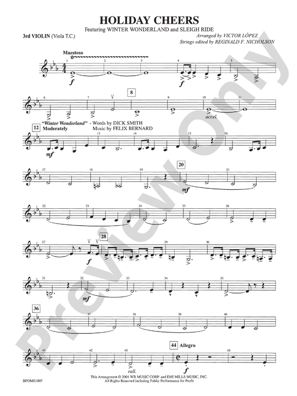 Holiday Cheers: 3rd Violin (Viola [TC]): 3rd Violin (Viola [TC]) Part - Digital Sheet Music Download