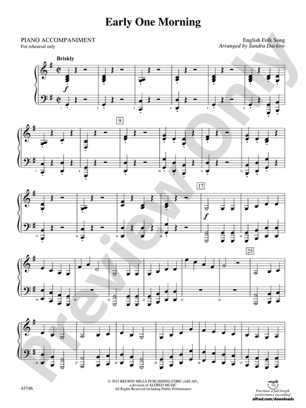 Early One Morning: Piano Accompaniment: Piano Accompaniment Part ...