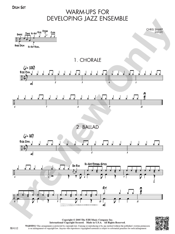 Warm-Ups for Developing Jazz Ensemble: Drum Set: Drum Set Part: Chris ...
