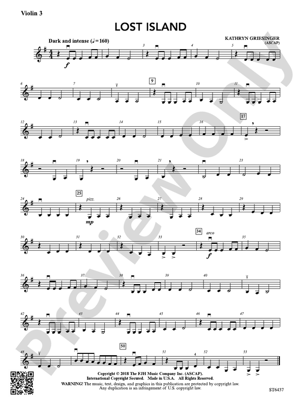 Lost Island: Violin 3 (Viola T.C.): Violin 3 (Viola T.C.) Part: Kathryn Griesinger - Digital ...