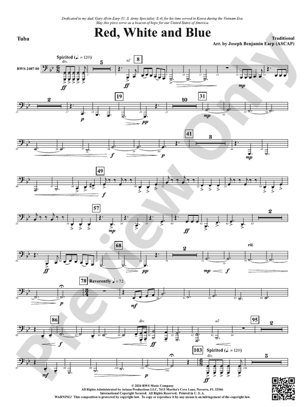 Red, White and Blue: Tuba: Tuba Part - Digital Sheet Music Download