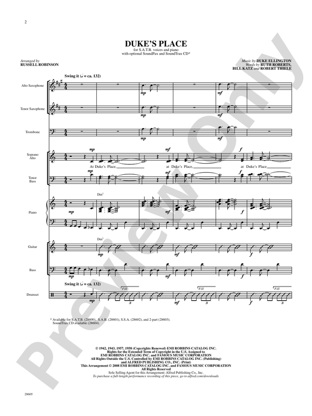 Duke's Place: Score: Choir Score - Digital Sheet Music Download