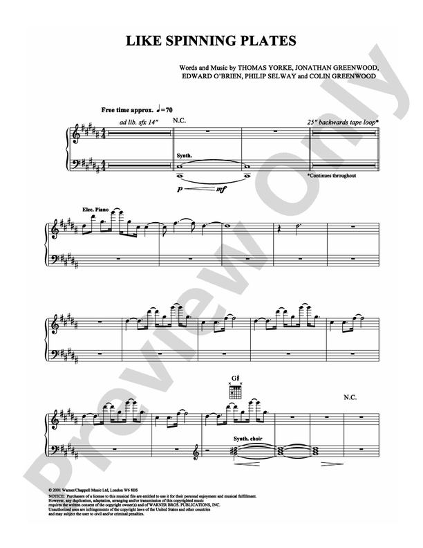 Like Spinning Plates: Piano/Vocal/Chords: Radiohead - Digital Sheet ...