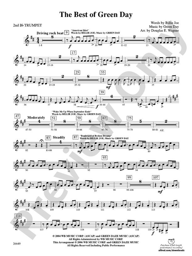 The Best of Green Day: 2nd B-flat Trumpet: 2nd B-flat Trumpet Part - Digital Sheet Music Download