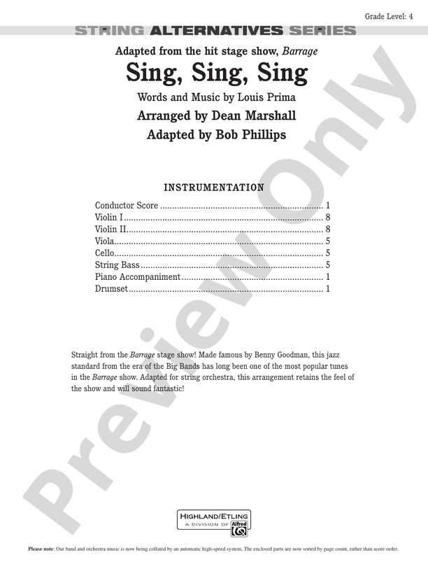 Sing, Sing, Sing (adapted from the stage show Barrage): String ...