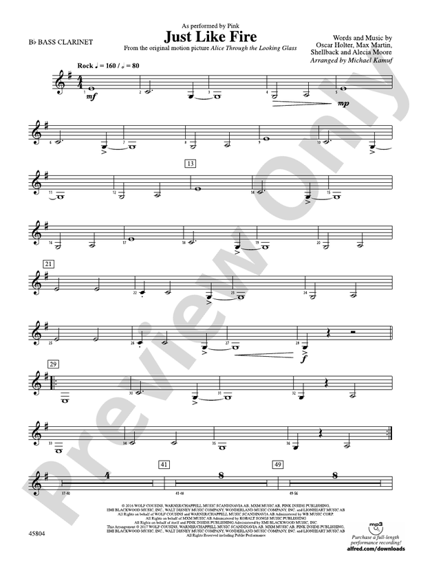 Just Like Fire: B-flat Bass Clarinet: B-flat Bass Clarinet Part ...