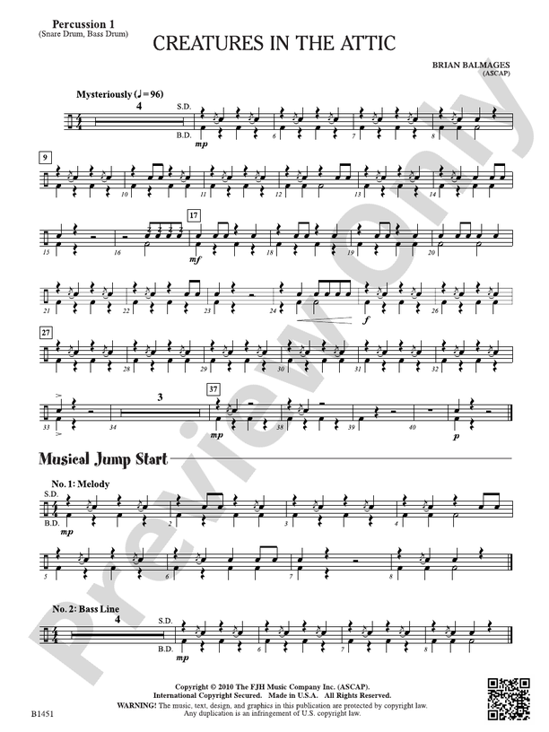Creatures in the Attic: Percussion 1: Percussion 1 Part: Brian Balmages ...