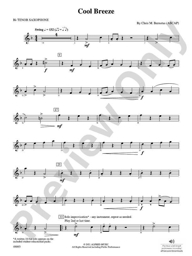 Cool Breeze: B-flat Tenor Saxophone: B-flat Tenor Saxophone Part ...
