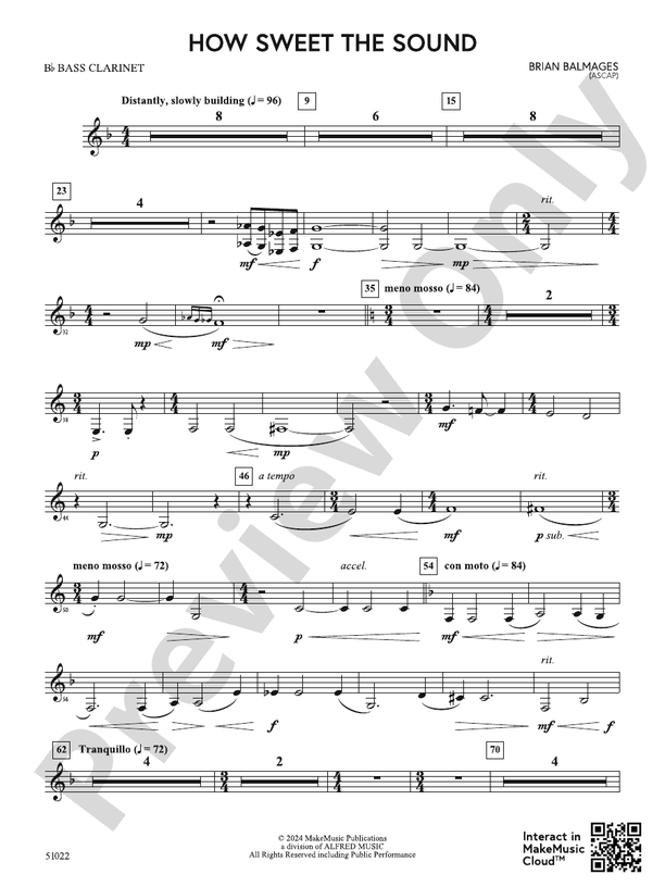 How Sweet the Sound: Bass Clarinet: Bass Clarinet Part - Digital Sheet ...