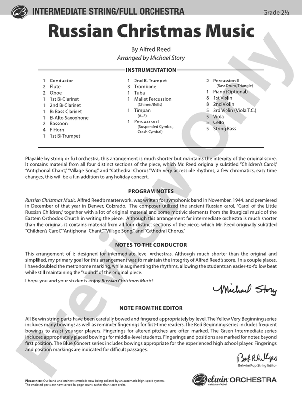 Russian Christmas Music: Full Orchestra Conductor Score & Parts: Alfred ...