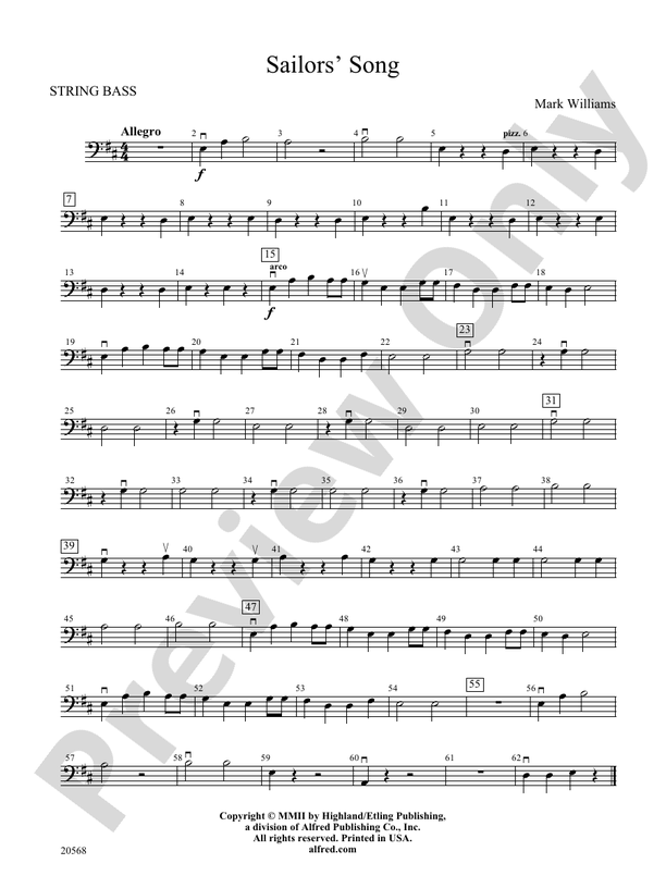 Sailor's Song: String Bass: String Bass Part - Digital Sheet Music Download