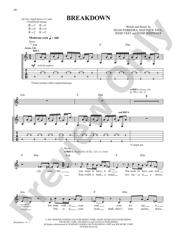 Breakdown: Guitar: Tantric - Digital Sheet Music Download