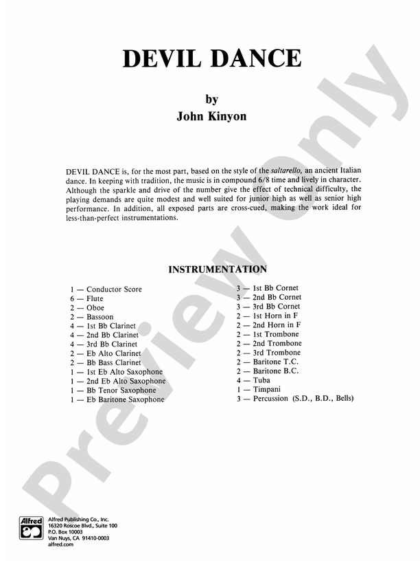Devil Dance: Concert Band Conductor Score & Parts: John Kinyon - Digital Sheet Music Download