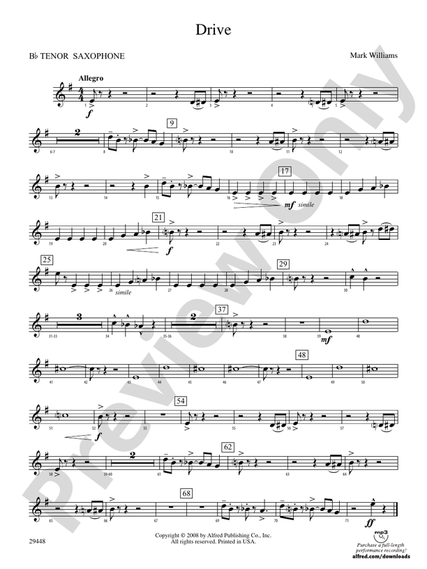 Drive: B-flat Tenor Saxophone: B-flat Tenor Saxophone Part - Digital Sheet Music Download