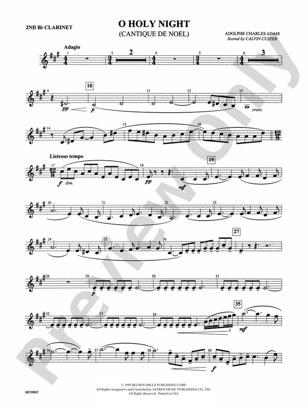 O Holy Night: 2nd B-flat Clarinet: 2nd B-flat Clarinet Part - Digital ...
