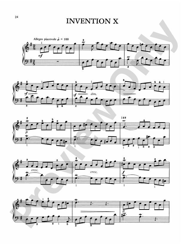 Bach: Two-Part Inventions (Ed. Hans Bischoff): Invention X Part ...