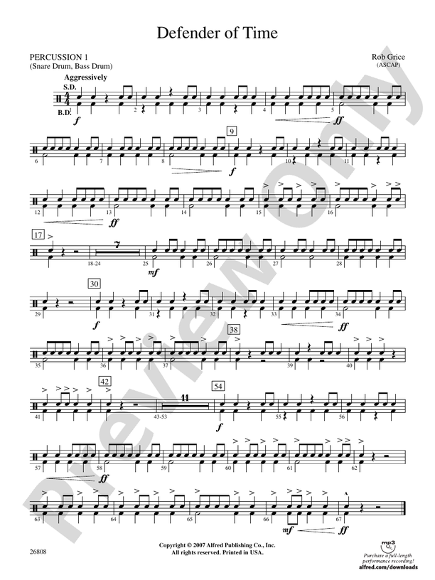 Defender of Time: 1st Percussion: 1st Percussion Part - Digital Sheet ...